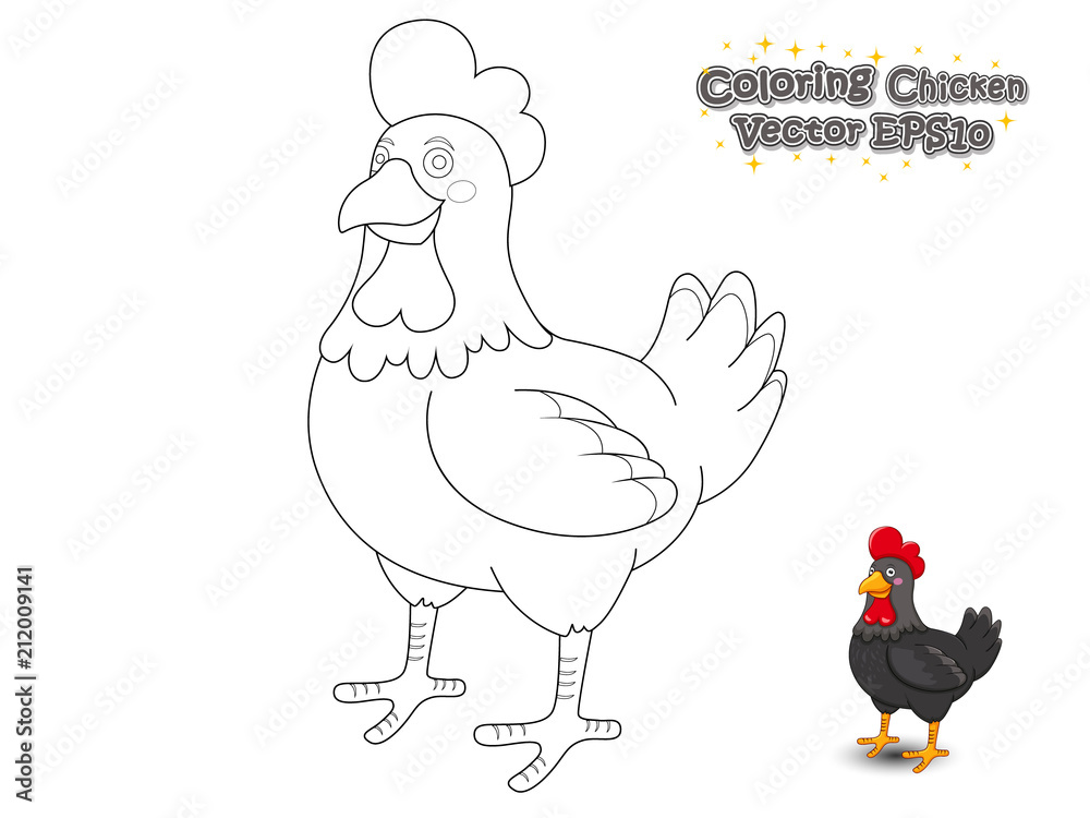 Coloring The Cute Cartoon Chicken. Educational Game for Kids. Vector ...