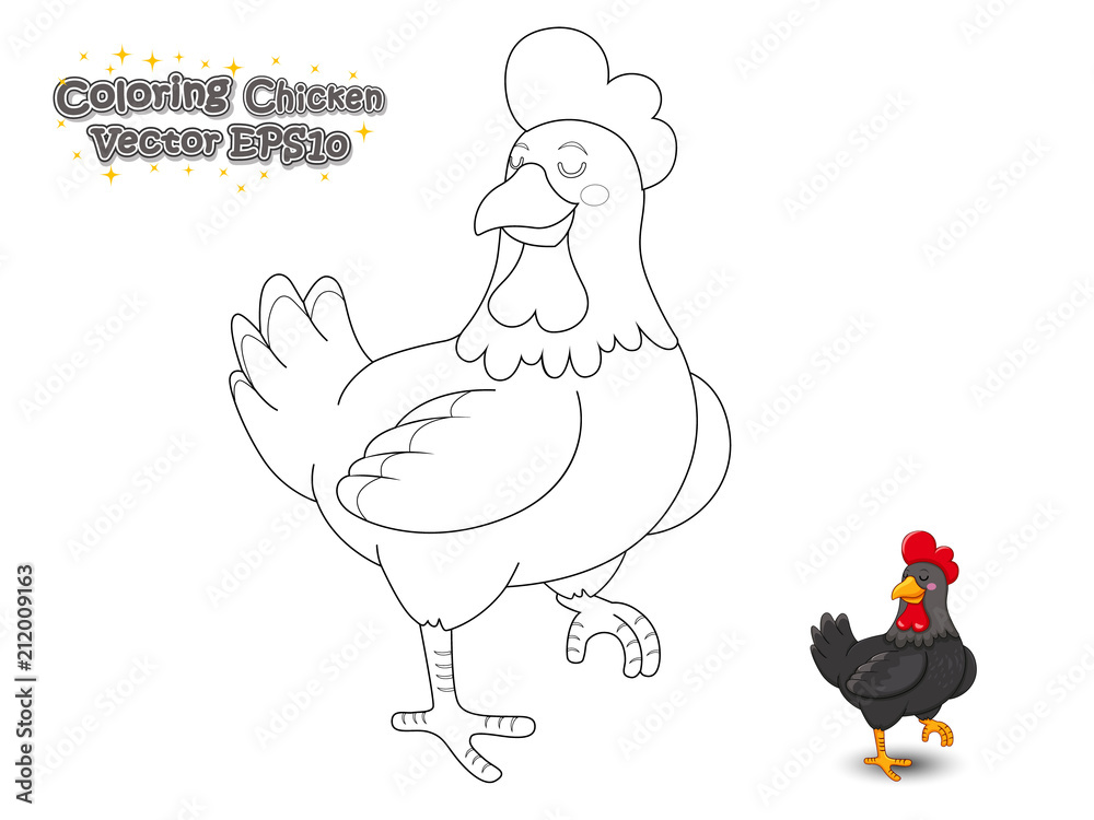 Coloring The Cute Cartoon Chicken. Educational Game for Kids. Vector ...
