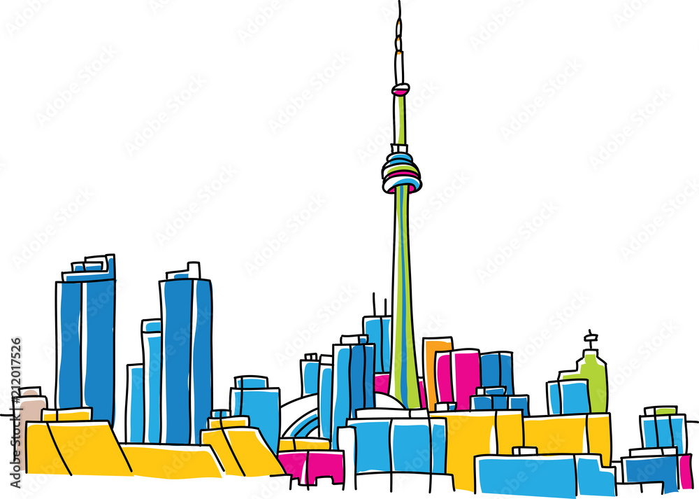 Cartoon illustration of the downtown of the city of Toronto, Ontario ...