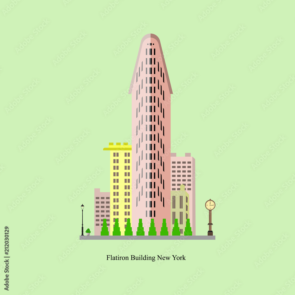 Flatiron building in New York City. Vector illustration of famous ...