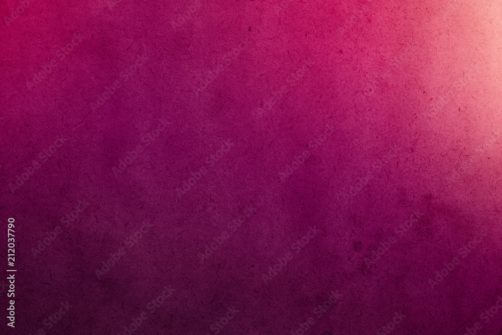 Deep pink gradient watercolor paint on old paper with grain smudge ...