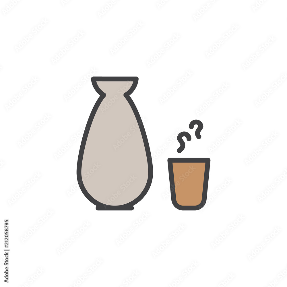 Sake Traditional Japanese alcohol drink filled outline icon, line ...