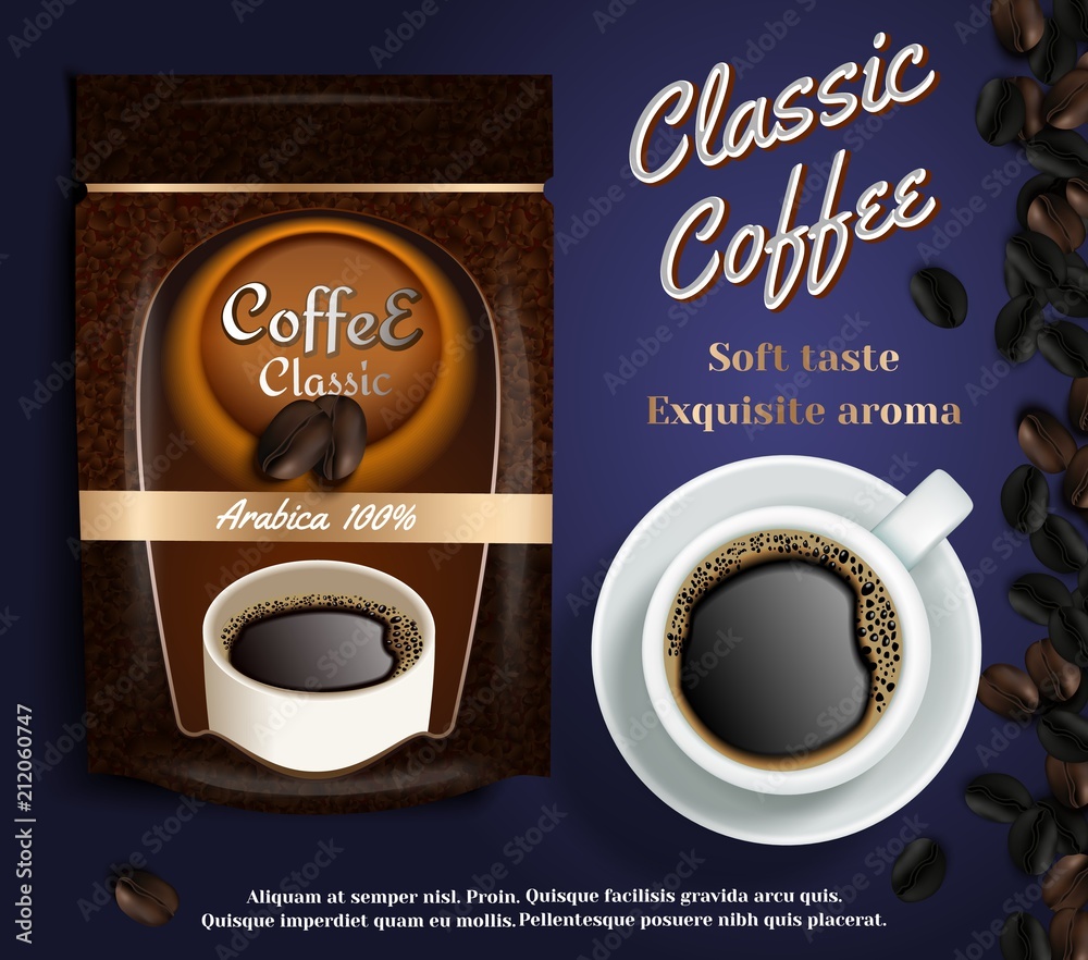 Instant coffee ads vector realistic illustration Stock Vector | Adobe Stock
