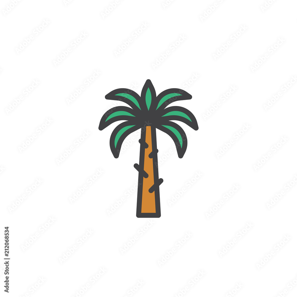 Palm tree filled outline icon, line vector sign, linear colorful ...