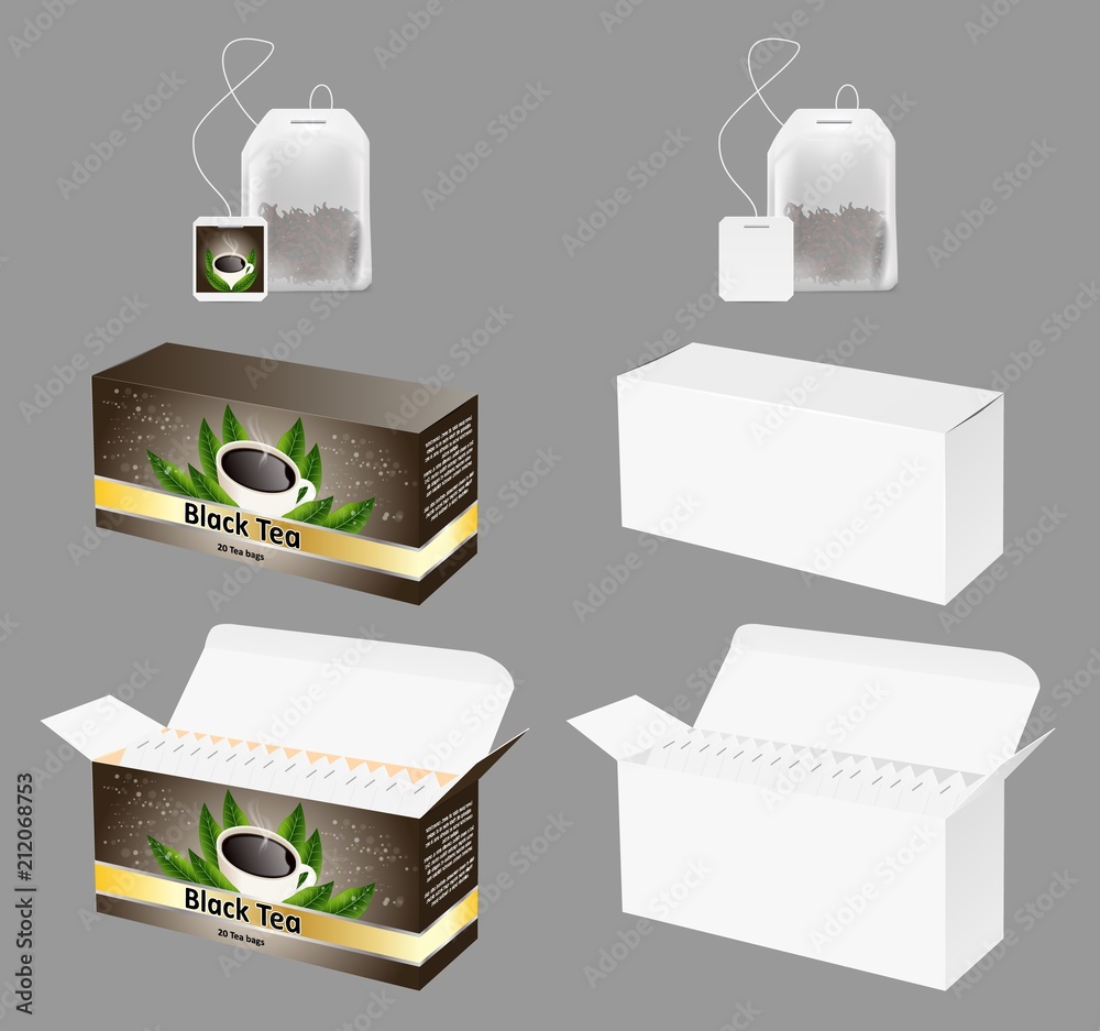 Tea packaging vector realistic mock up set Stock Vector | Adobe Stock
