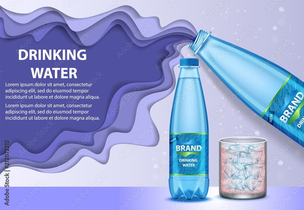 Drinking water ads vector paper cut illustration Stock Vector | Adobe Stock