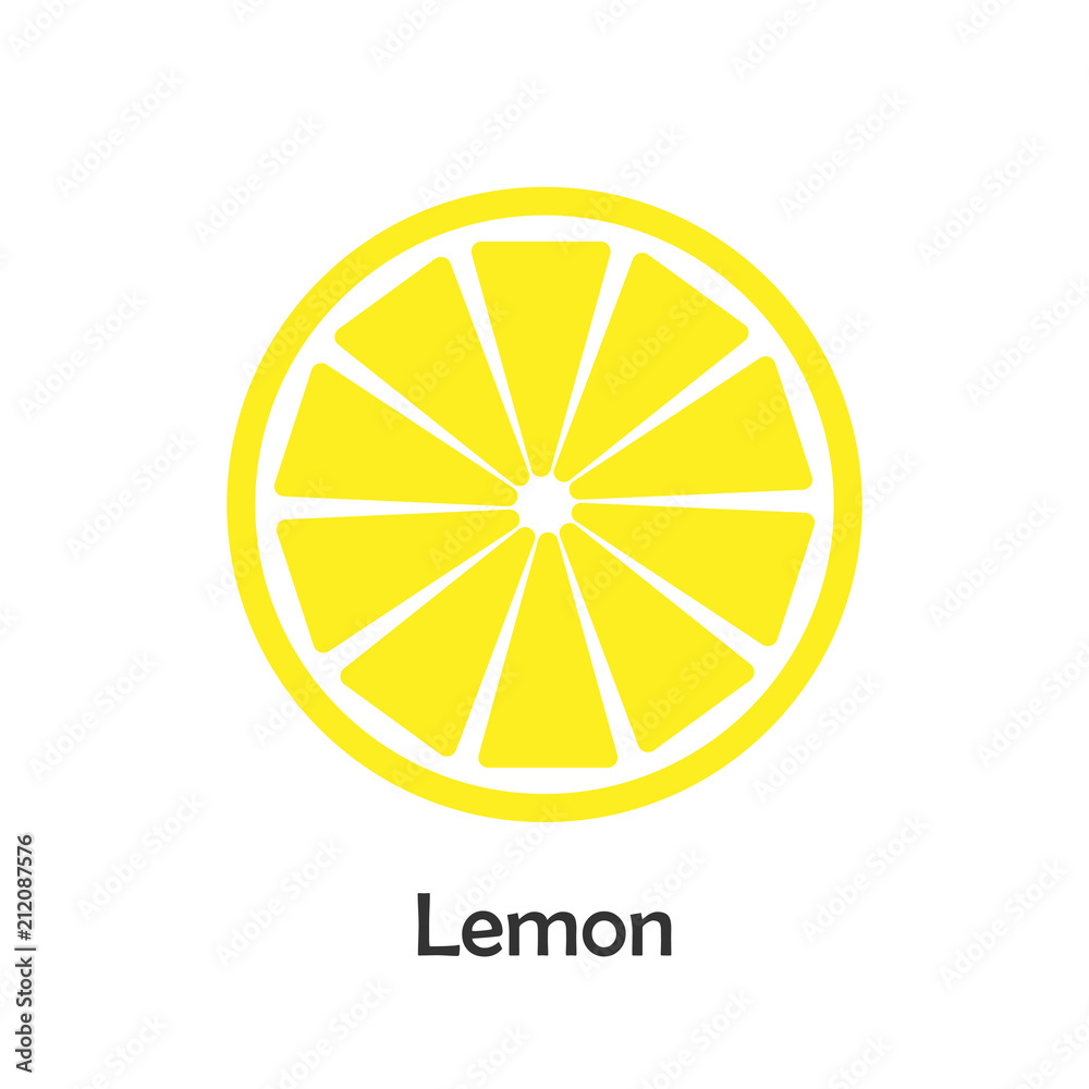 Lemon slice in cartoon style, card with fruit for kid, preschool ...