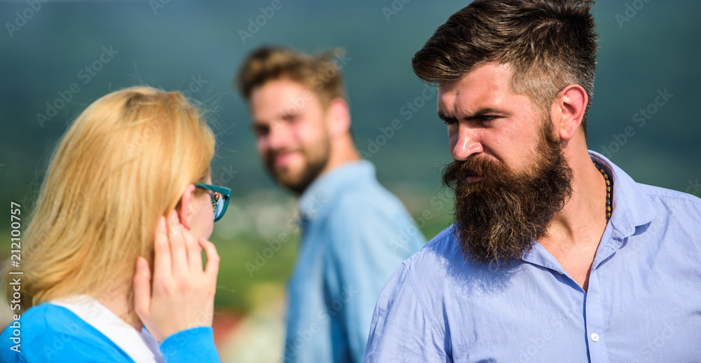 Husband Strictly Watching His Wife Looking At Another Guy While Walk