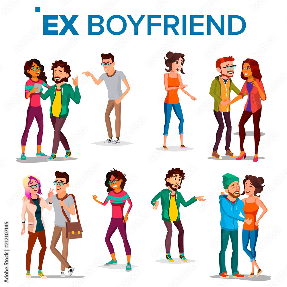 Ex Boyfriend, Girlfriend Vector. Past Relationship Concept. Frustrated ...