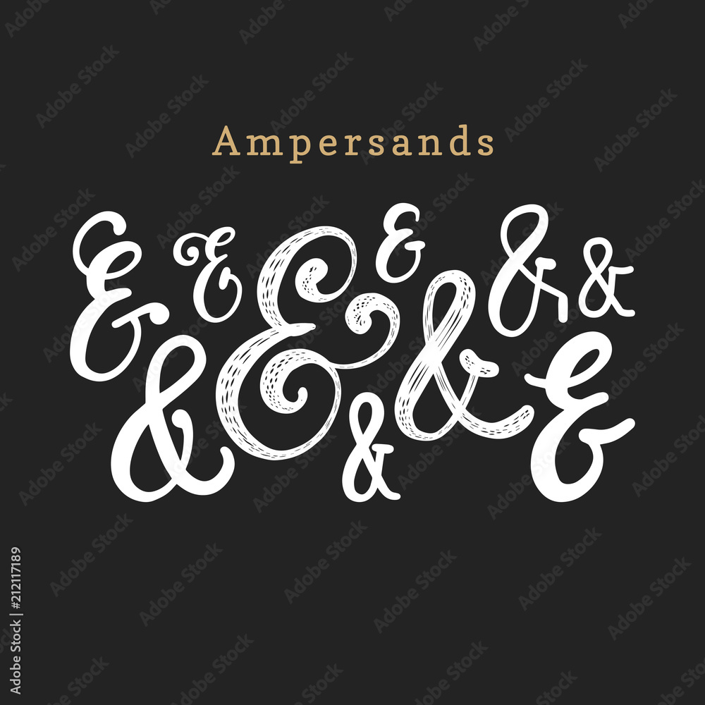 Vector set of handwritten ampersands.Calligraphic symbols collection on ...