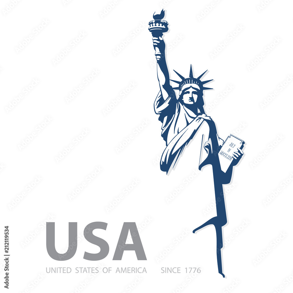 USA, Statue of Liberty, poster. Blue Linear Picture. National Symbol of ...