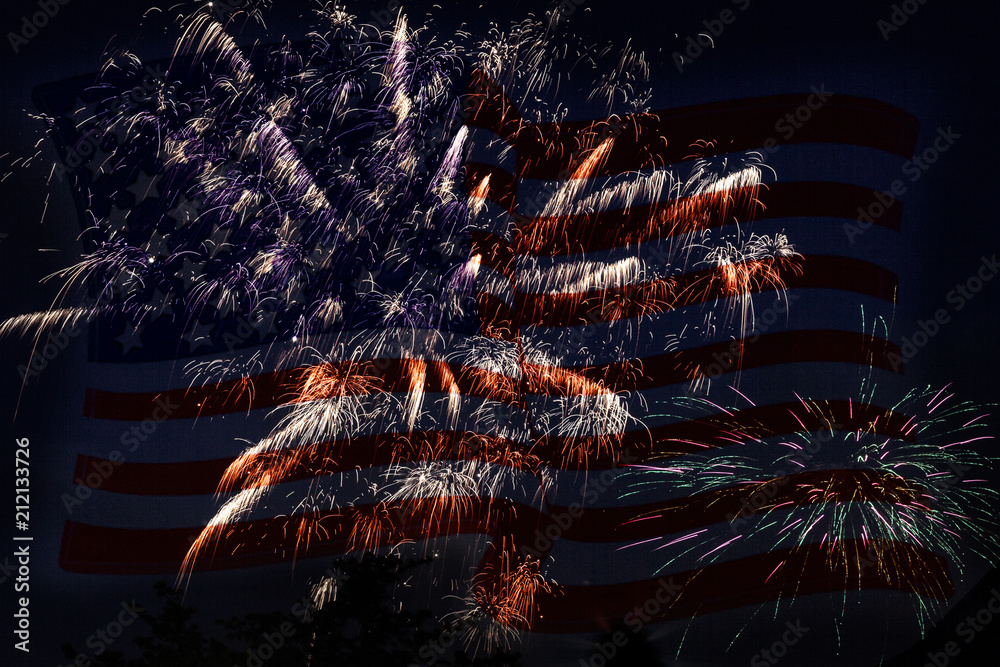 Star spangled banner and fireworks to celebrate Stock Photo | Adobe Stock
