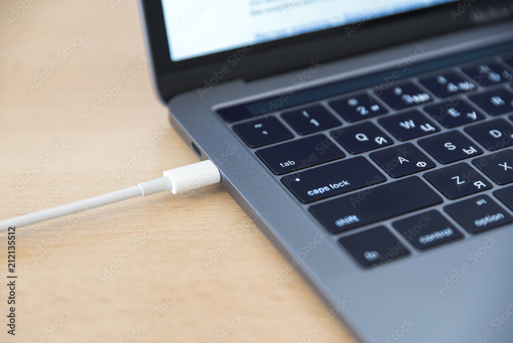 Cable USB adapter under the Type-C connector is installed in the laptop ...