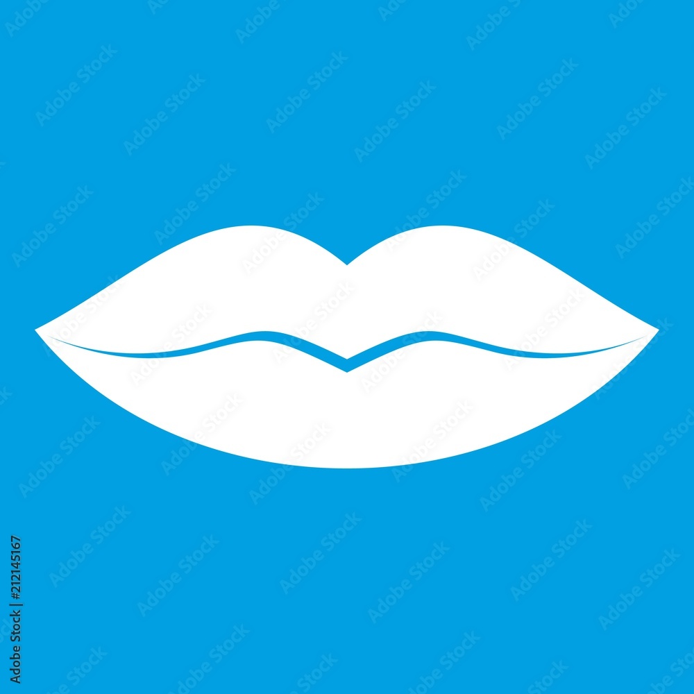 Female lips icon white isolated on blue background vector illustration ...
