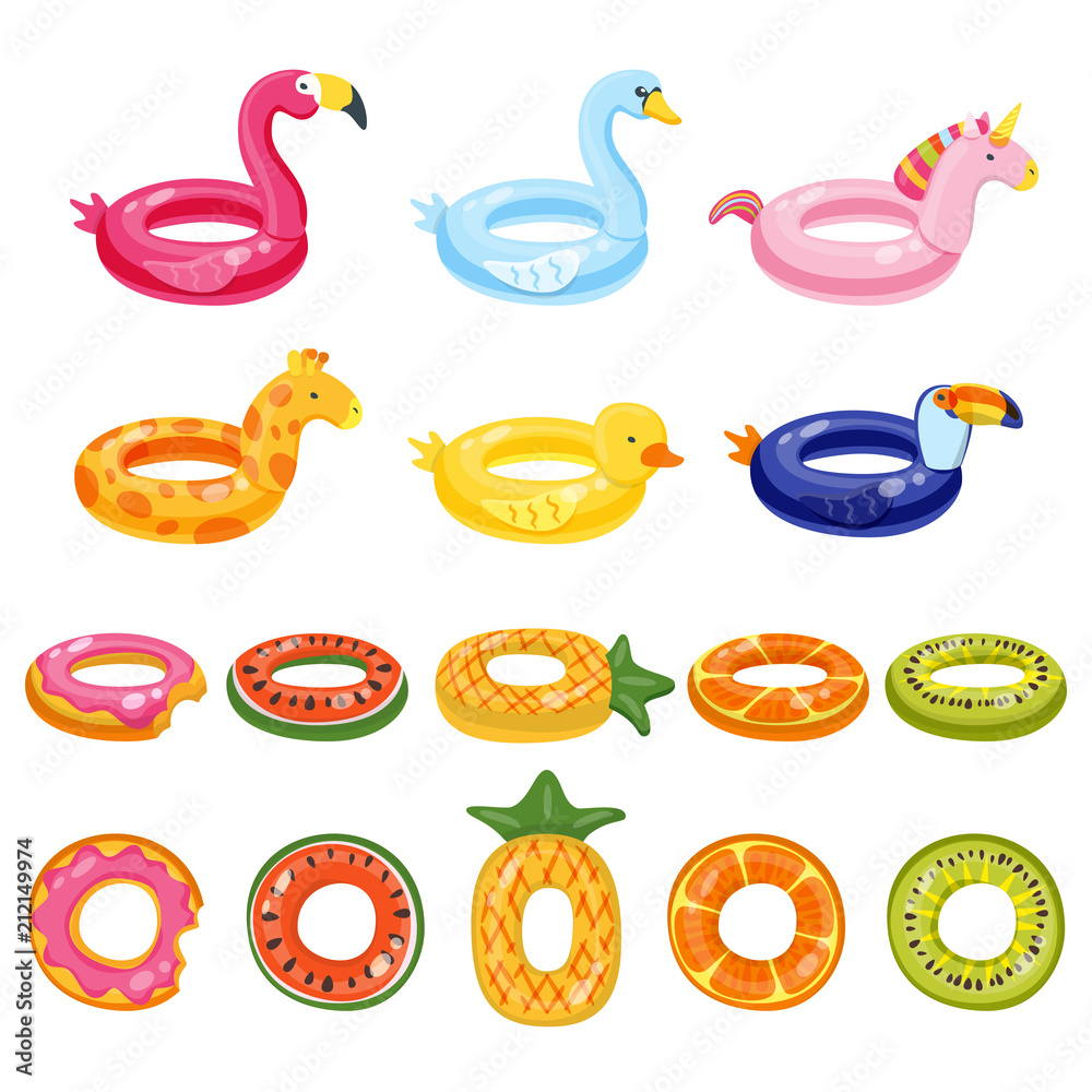 Vecteur Stock Pool inflatable cute kids toys set isolated on white ...