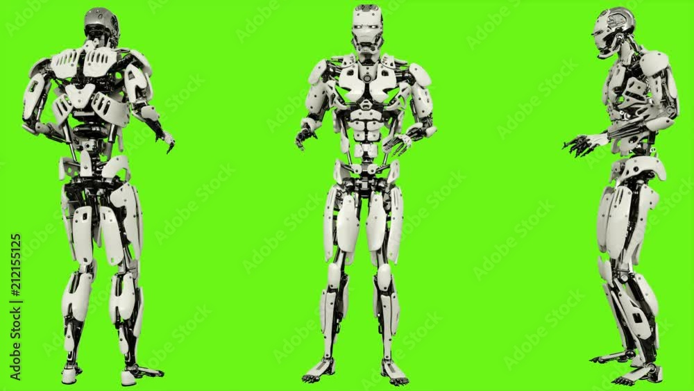 Robot android scared. Realistic looped motion on green screen ...