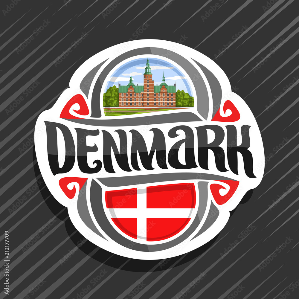 Vector logo for Denmark country, fridge magnet with danish state flag ...