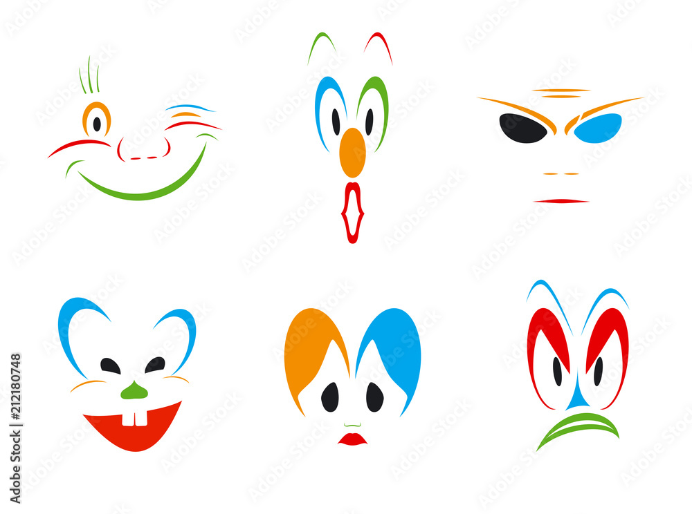 Six emotional vector faces Stock Vector | Adobe Stock