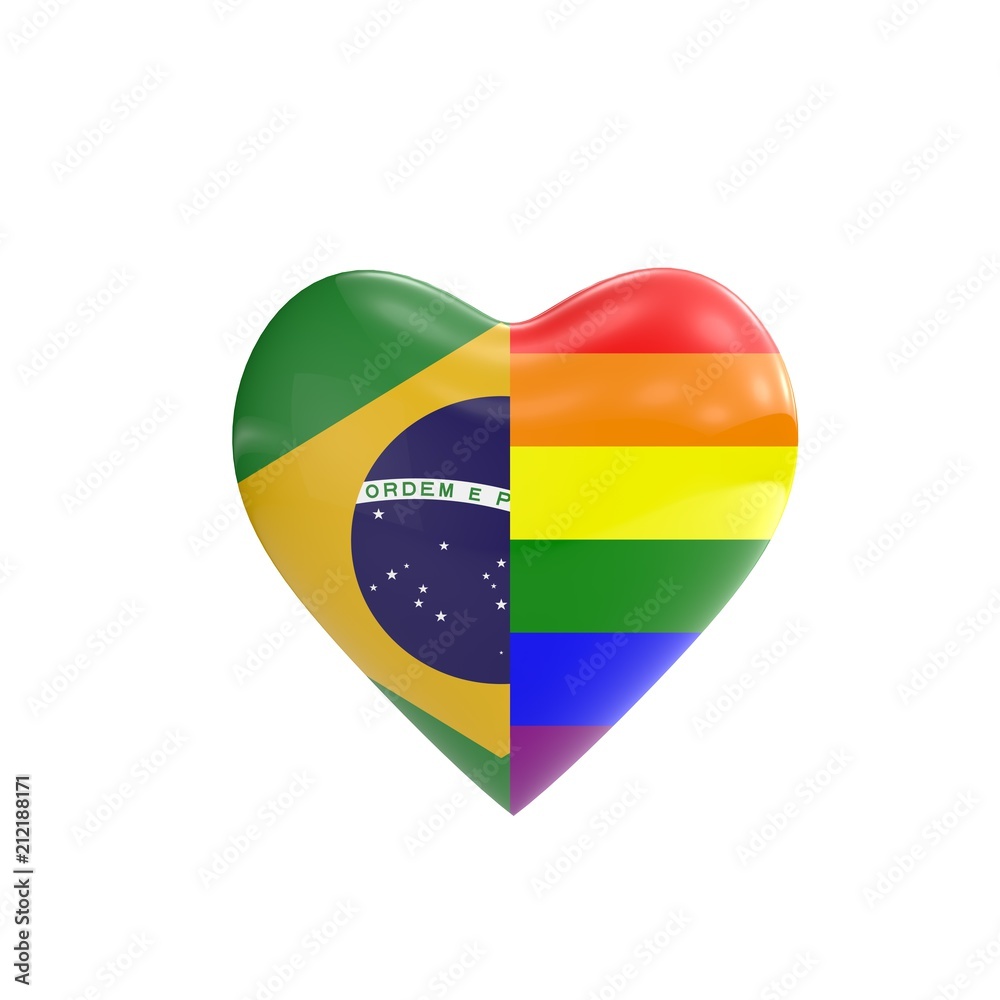 Brazil flag and gay LGBT rainbow flag heart shape. Gay rights concept ...