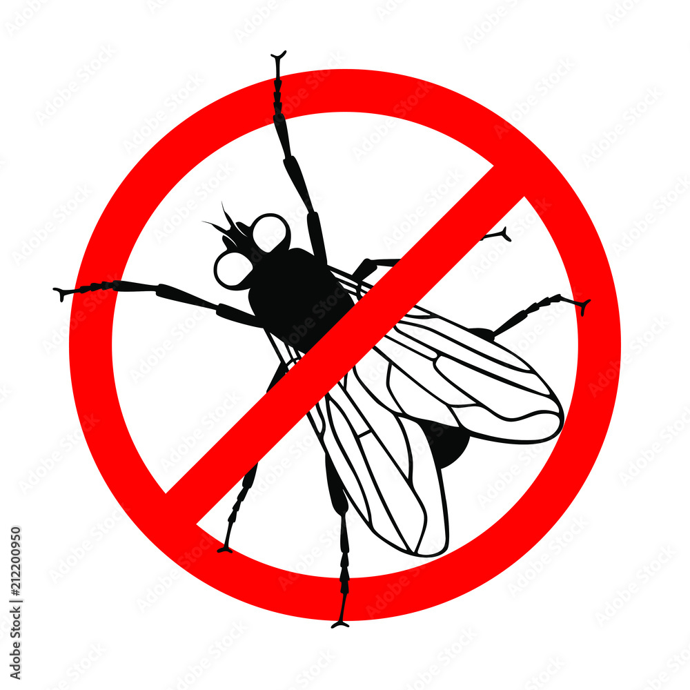 Warning sign stop the flies. Prohibition sign insect pest. Symbol for ...