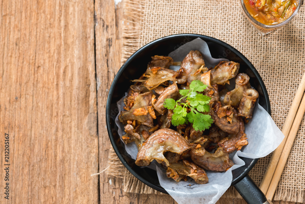 Deep fried pork small intestine or Chitterlings internal organs of pig ...