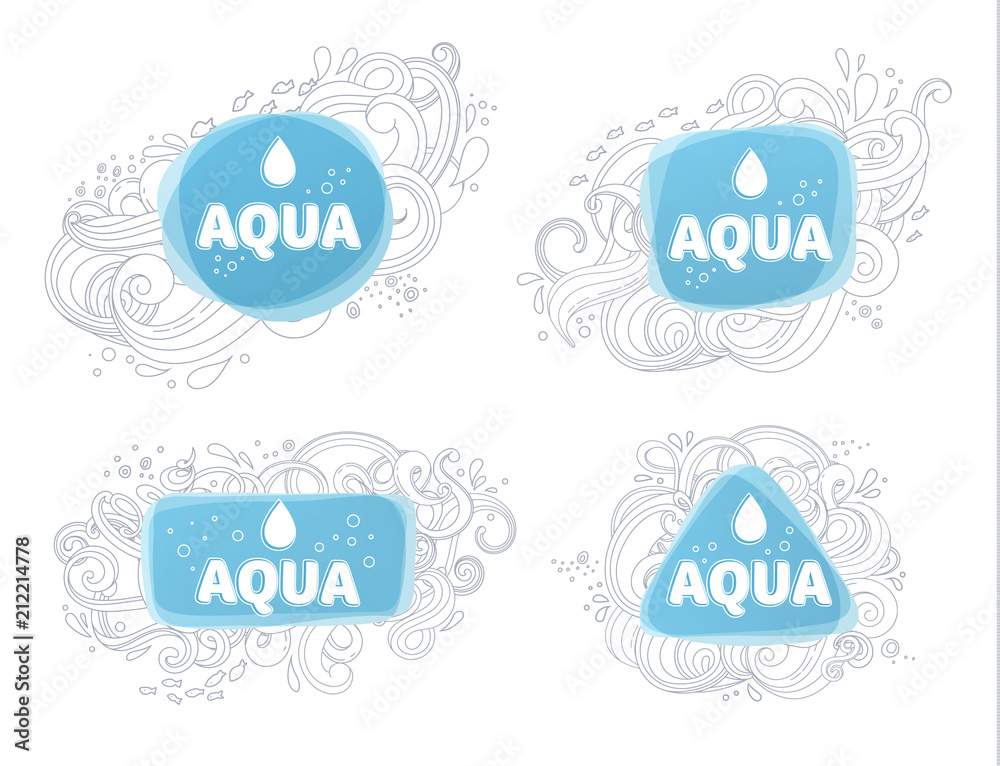 Aqua logos and emblems. Vector illustration. Water waves. Template for ...