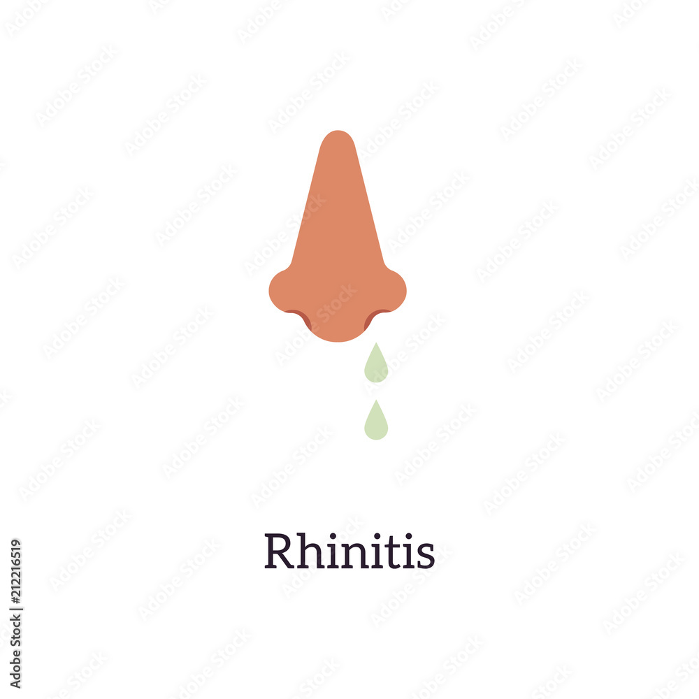 Runny nose as symptom of cold and flu or allergy in flat vector ...