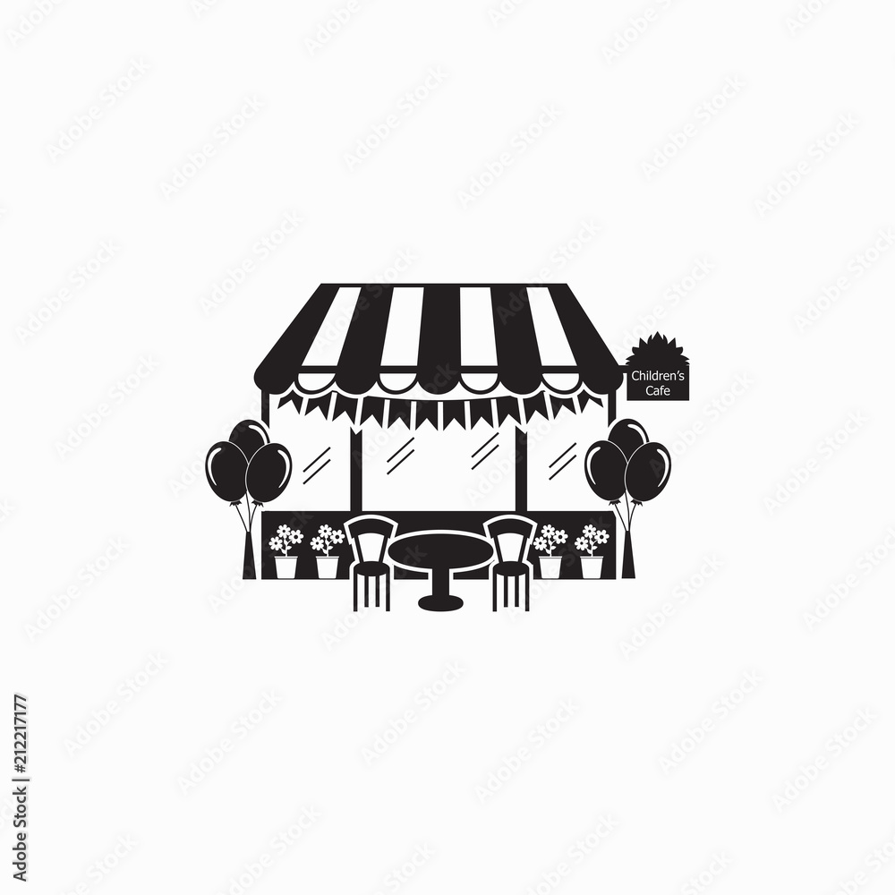 Children's cafe with the ballons, table, chairs, flowerpots and flannel ...