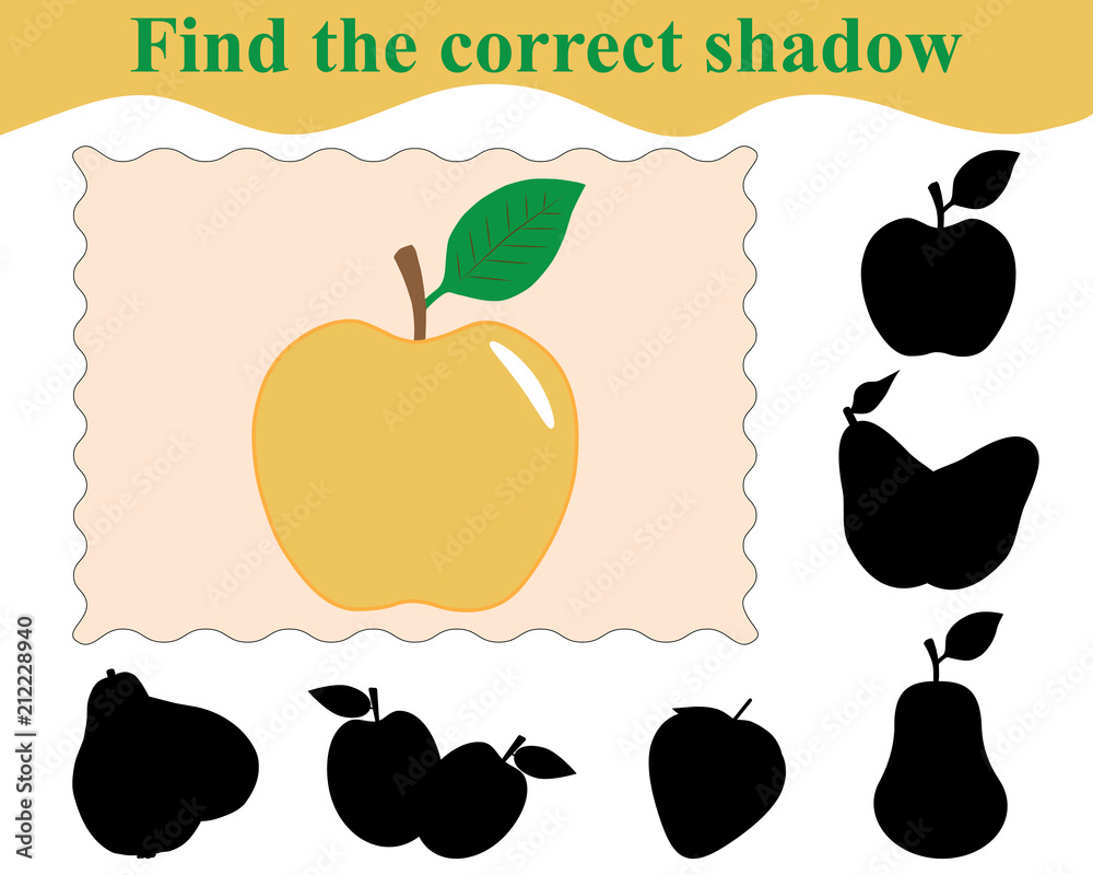 Find the correct shadow of apple. Education. Game for children. Vector ...