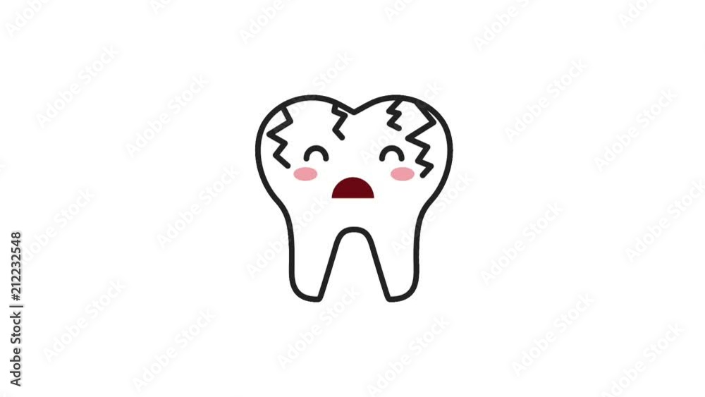 sick broken cartoon tooth character hygiene dental animation hd Stock ...