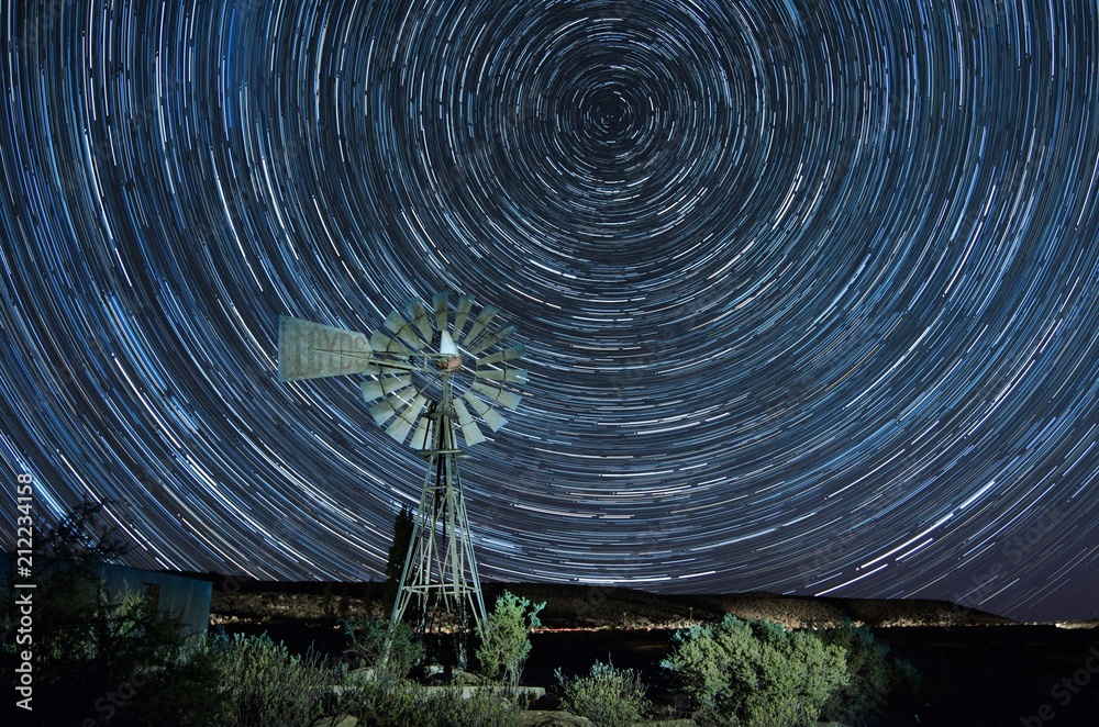 Circular star trails facing magnetic South Pole with an old fashioned ...