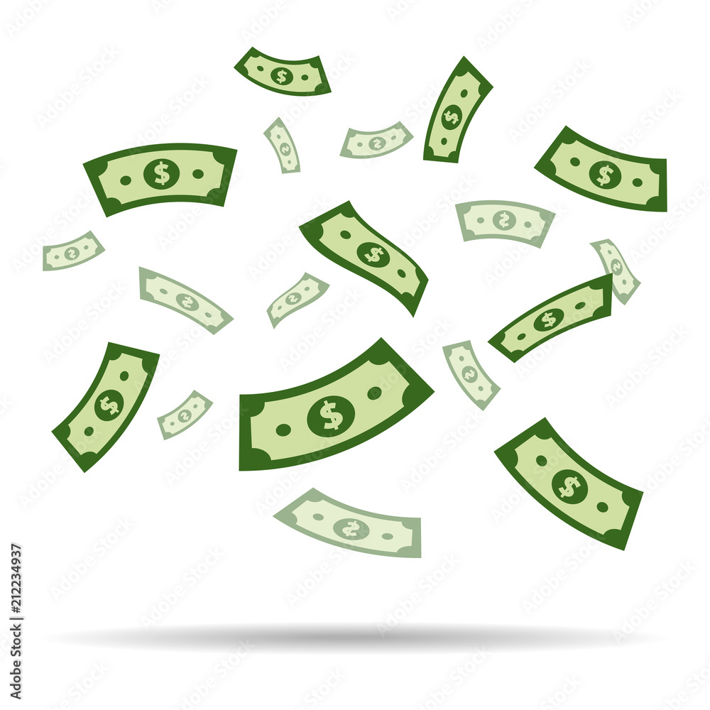 Dollar falling from above isolated on white background. Vector ...