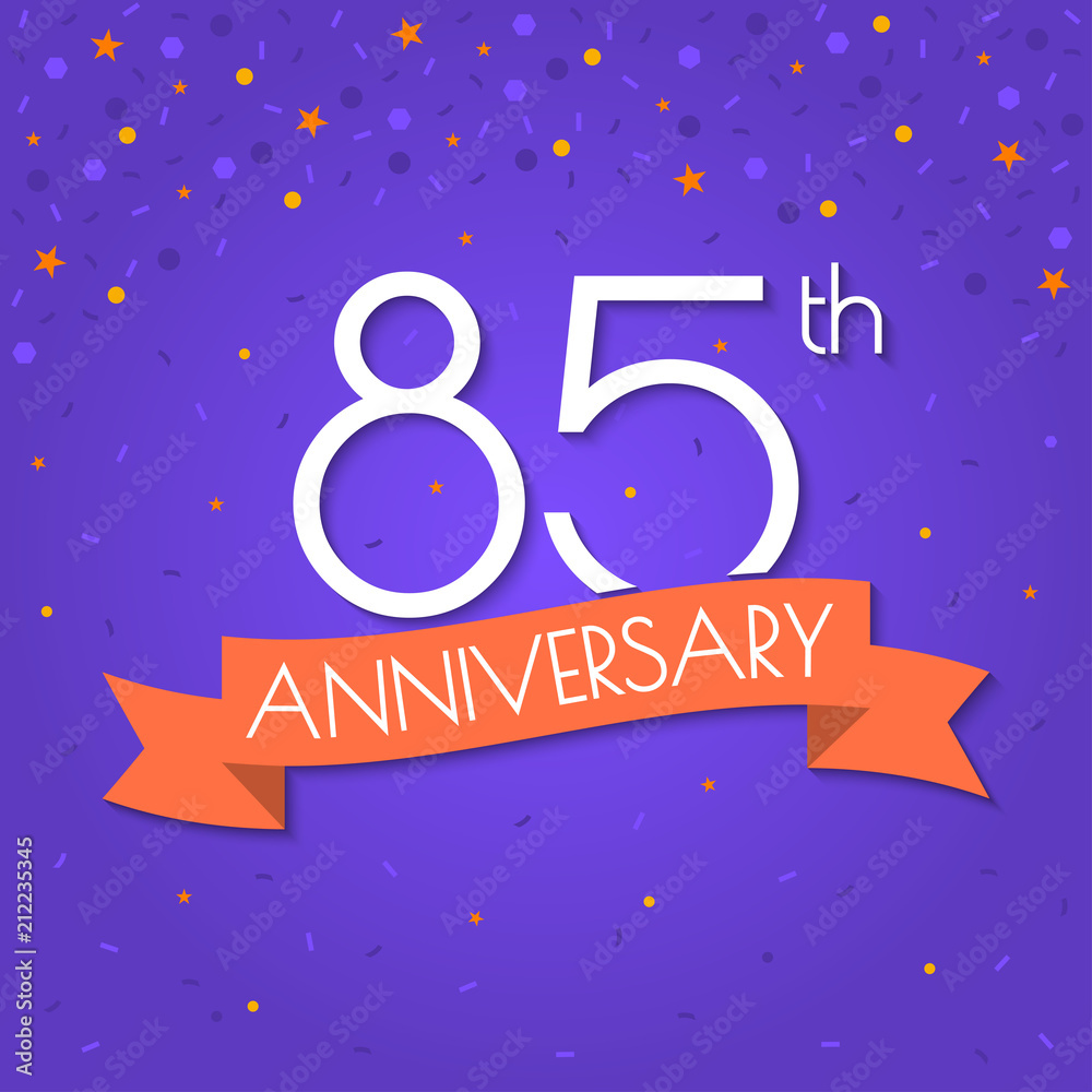 85 years anniversary logo isolated on confetti background. 85th ...