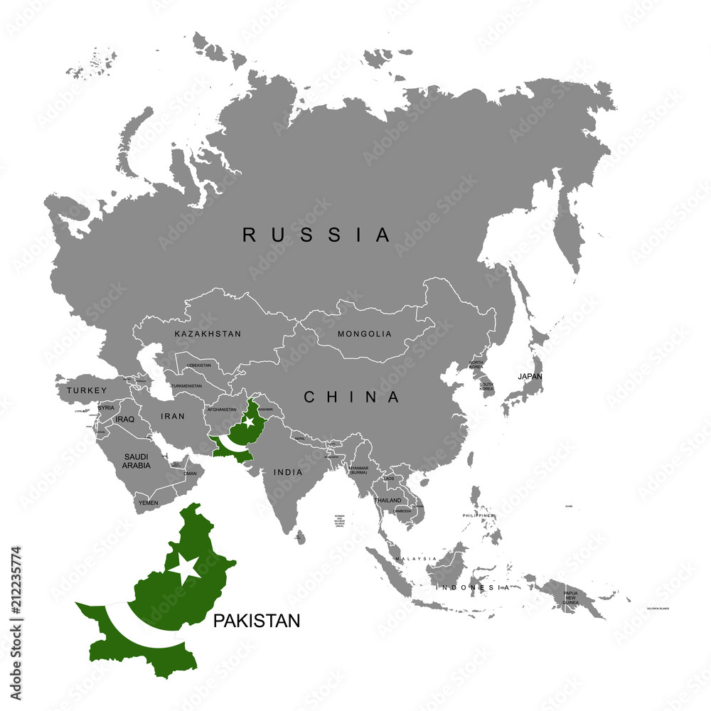 Territory of Pakistan on Asia continent. Flag of Pakistan. Vector ...
