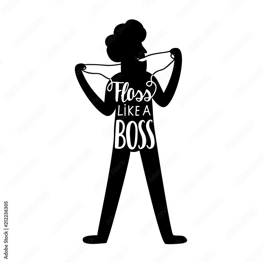 Vector illustration with cartoon man silhouette and dental lettering ...