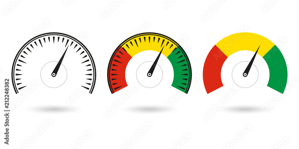 Speedometer icon set. Gauge and rpm meter logo. Vector illustration ...