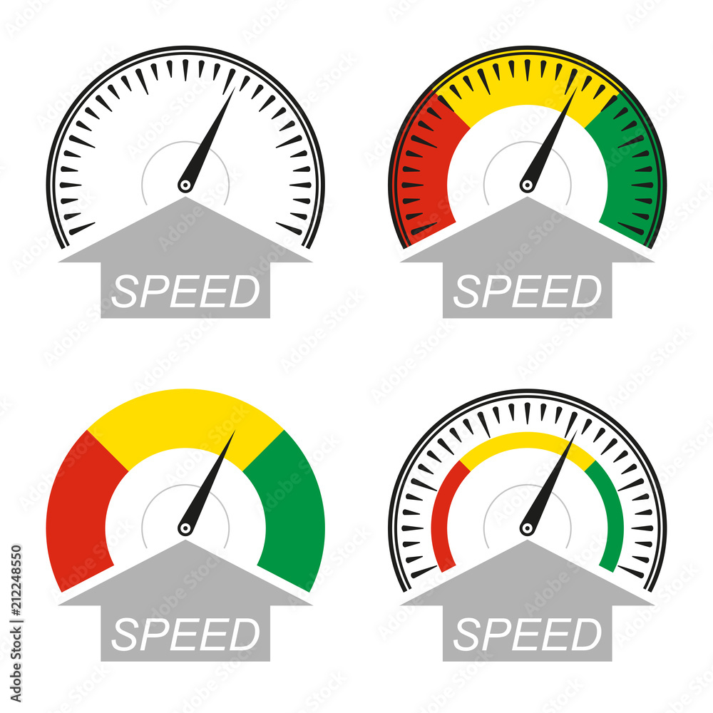 Speedometer icon set. Speed symbol. Gauge and rpm meter logo. Vector ...