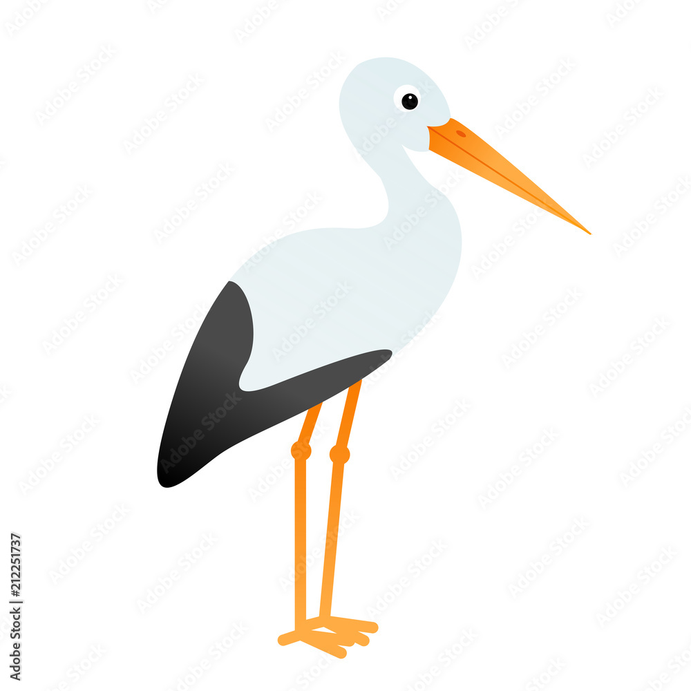 Cartoon stork bird isolated on white background, vector illustration ...