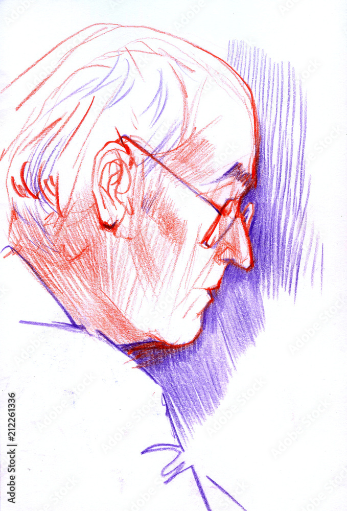 hand drawing picture, color pencil technique, old man-s portrait ...