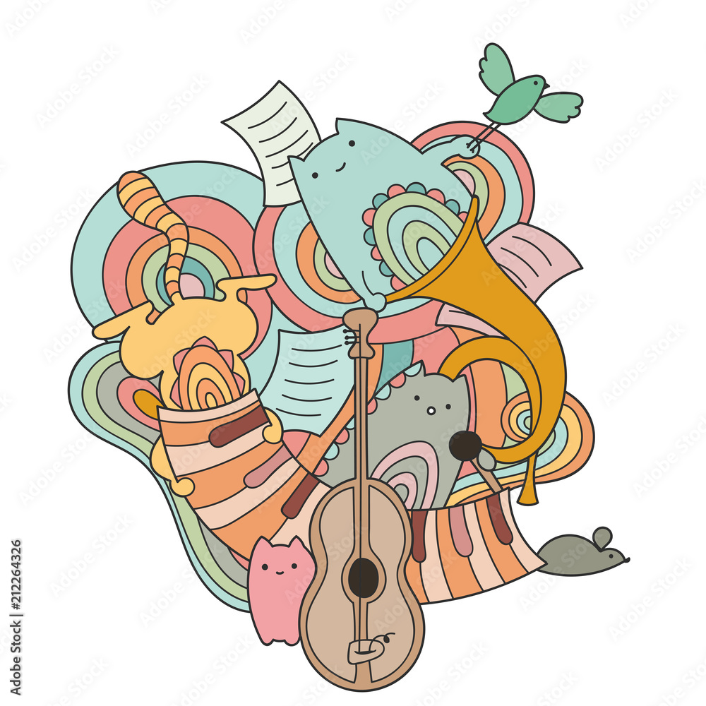 Animals Playing Instruments Drawings