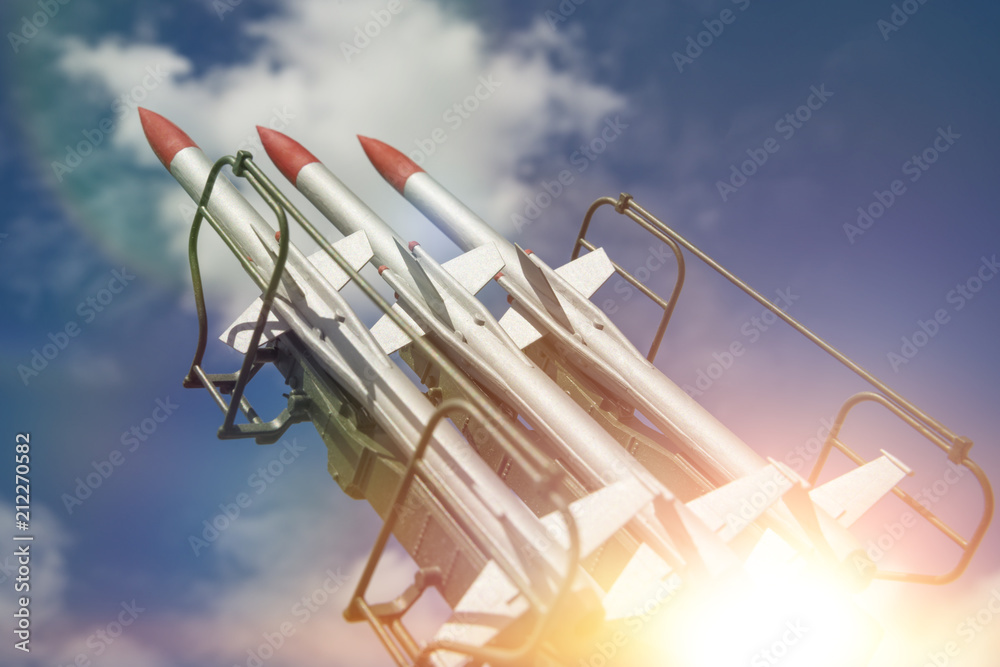 Ilustracja Stock: Three military missiles with warheads on the ...