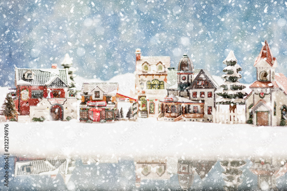 Snowy North Pole Santa's Village with reflection photo to make a ...
