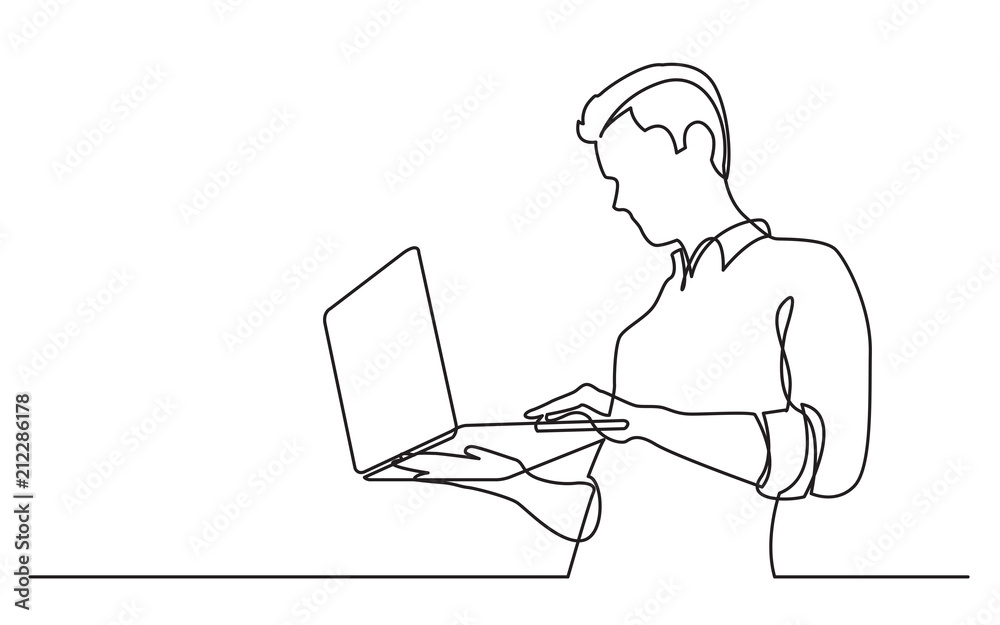 continuous line drawing of man watching laptop computer Stock Vector ...