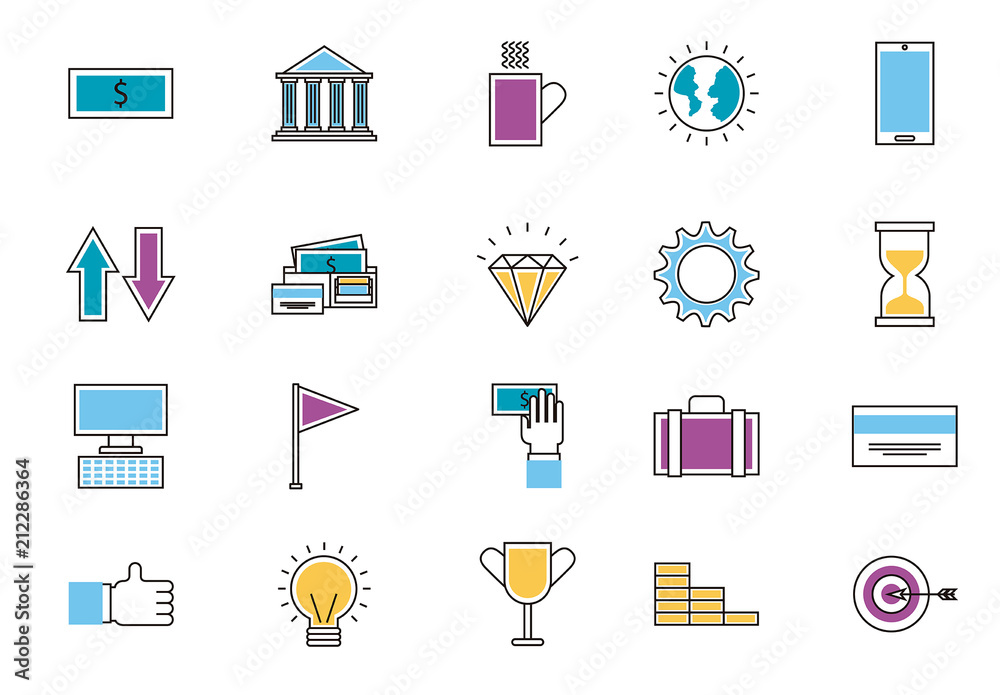 30 Colorful Finance Icons Stock Template | Adobe Stock