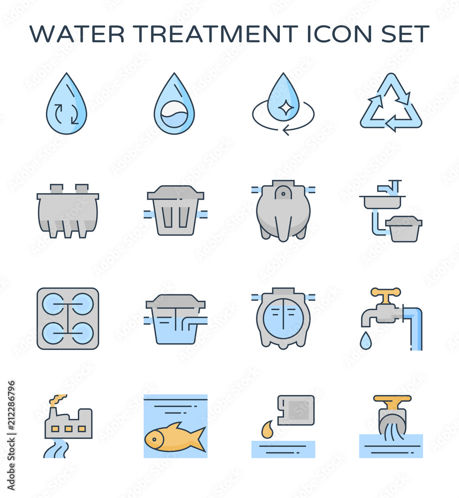 Water treatment plant and septic tank icon, editable stroke. Stock ...
