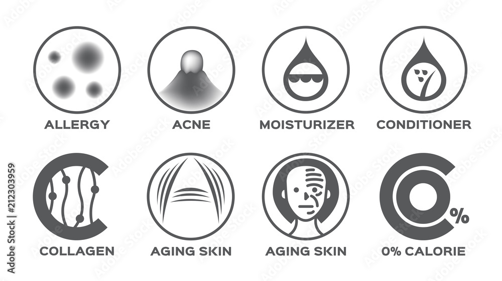 skin icon set vector / allergy acne moisturizer hair conditioner ...