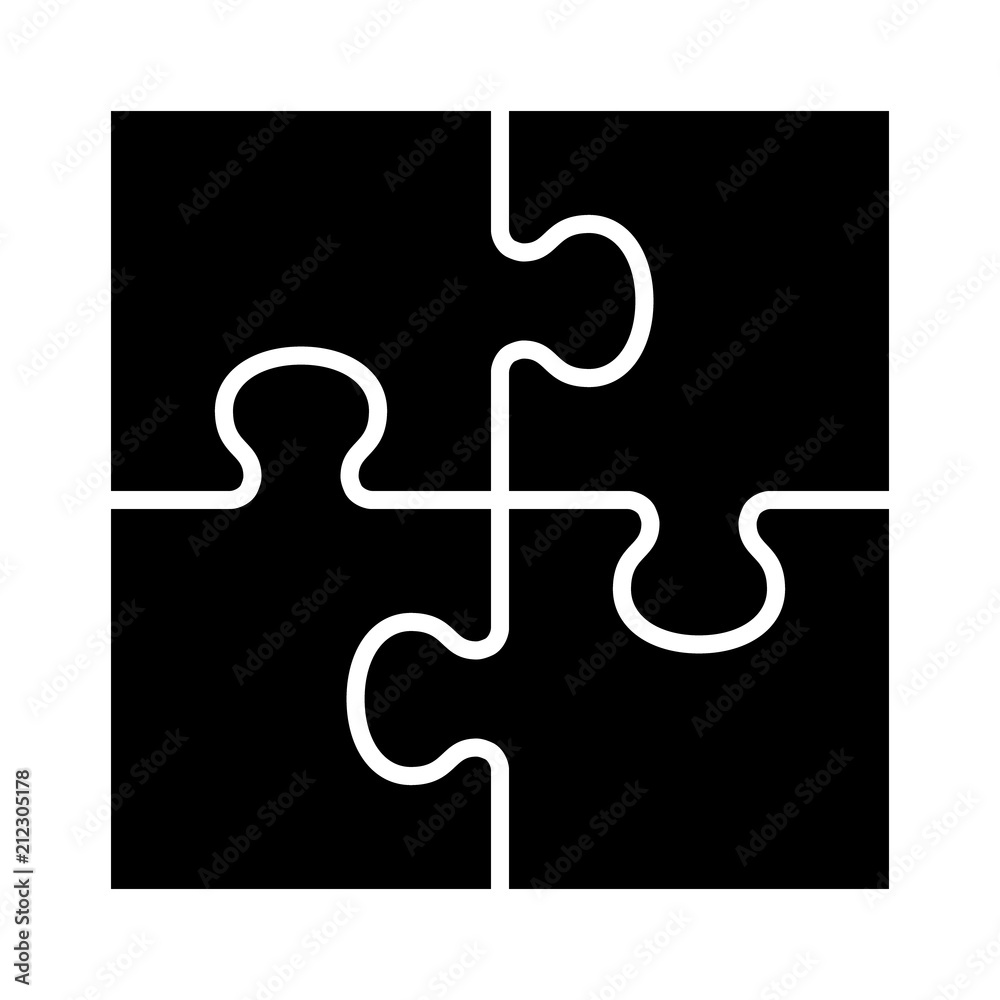 Square four pieces of jigsaw puzzle or teamwork concept flat vector ...