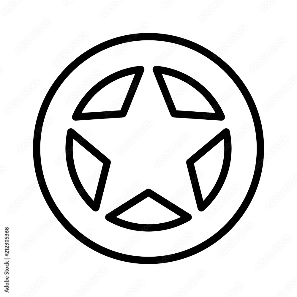 Sheriff or Texas Ranger wild west circular star in a wheel badge line ...