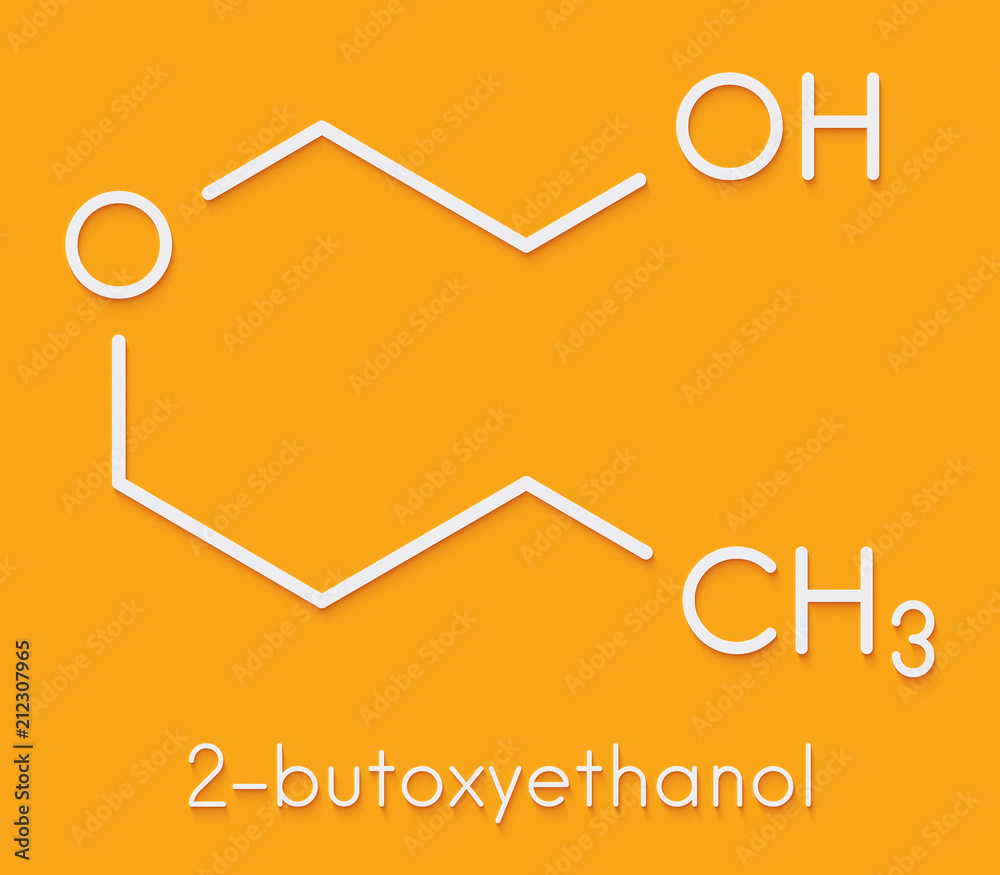 2-butoxyethanol molecule. Used as solvent and surfactant. Skeletal ...