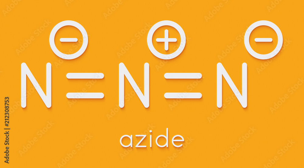 Azide anion, chemical structure. Azide salts are used in detonators and ...